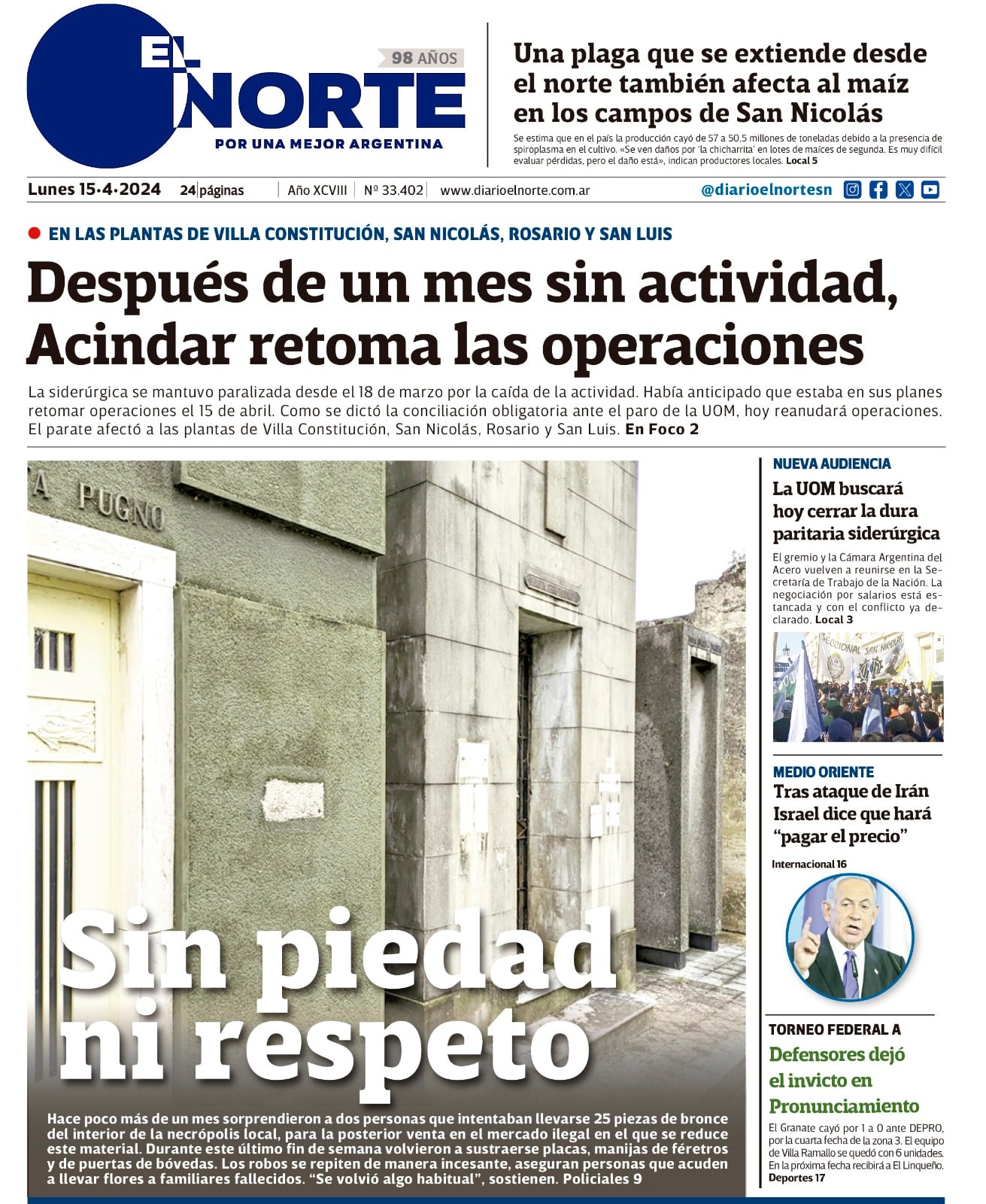 Diario EL NORTE edición digital lunes 15 de abril 2024 | Diario El ...